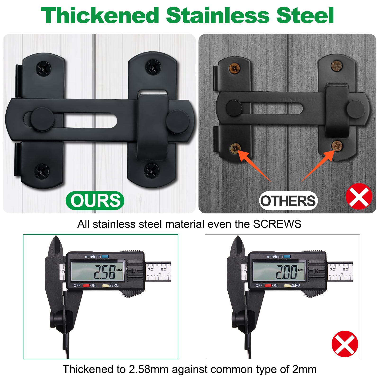 Snapklik.com : 2 Packs 4"x 2.76" Gate Latch Sliding Door Lock, 180 ...