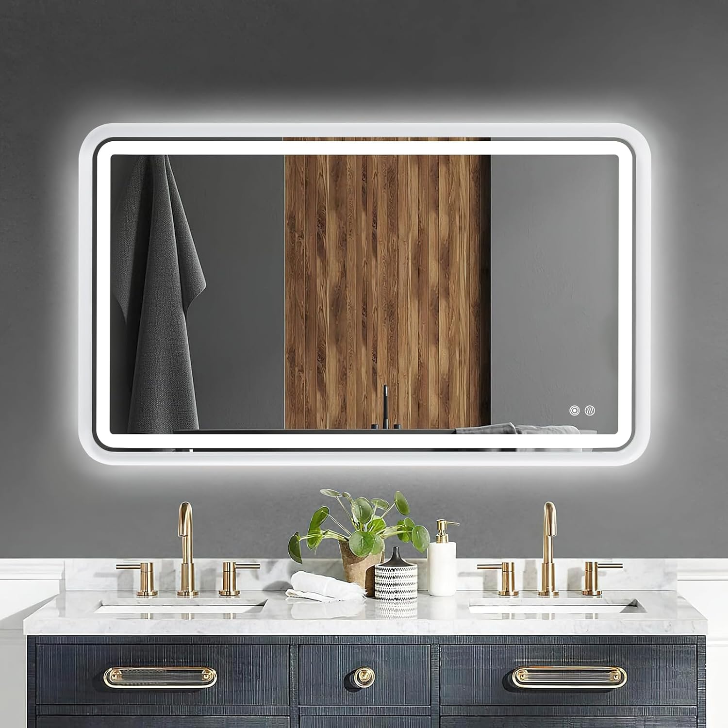 ANDY STAR 30x48’’ LED Bathroom Mirror for Wall, Rounded Lighted ...