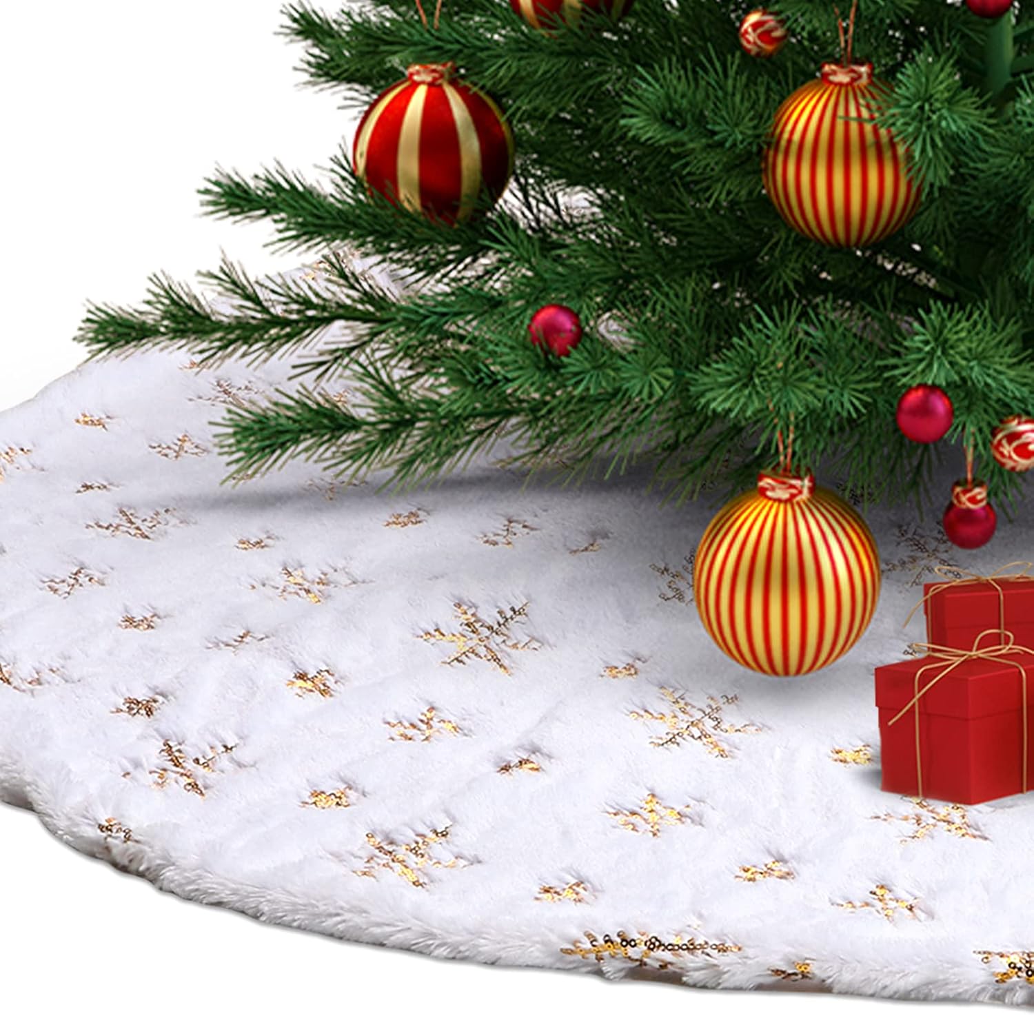 Christmas Tree Skirts, Plush Christmas Tree Blanket with Golden ...