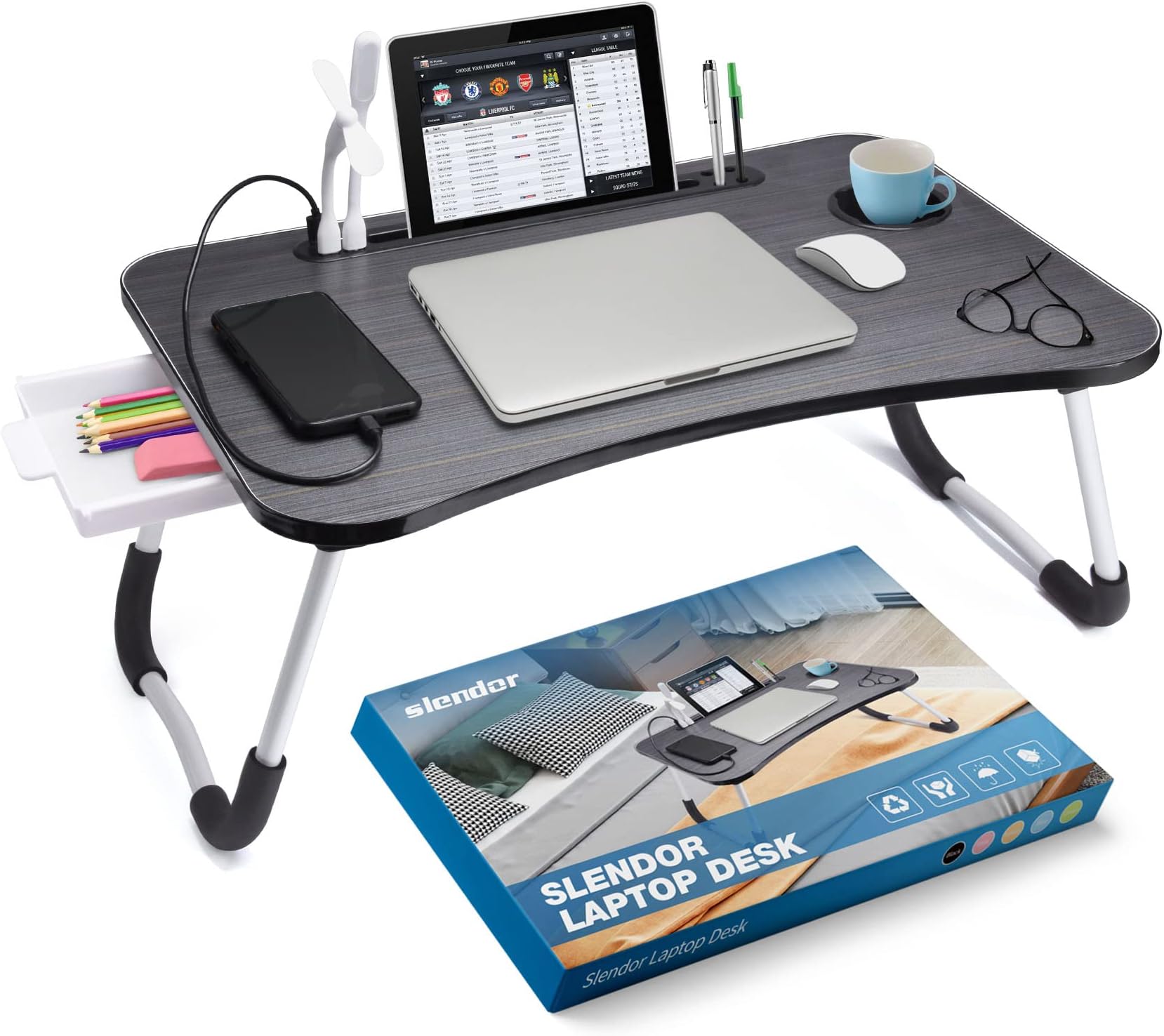 Amazon.com: Laptop Bed Desk Table Tray Stand with Cup Holder/Drawer for ...