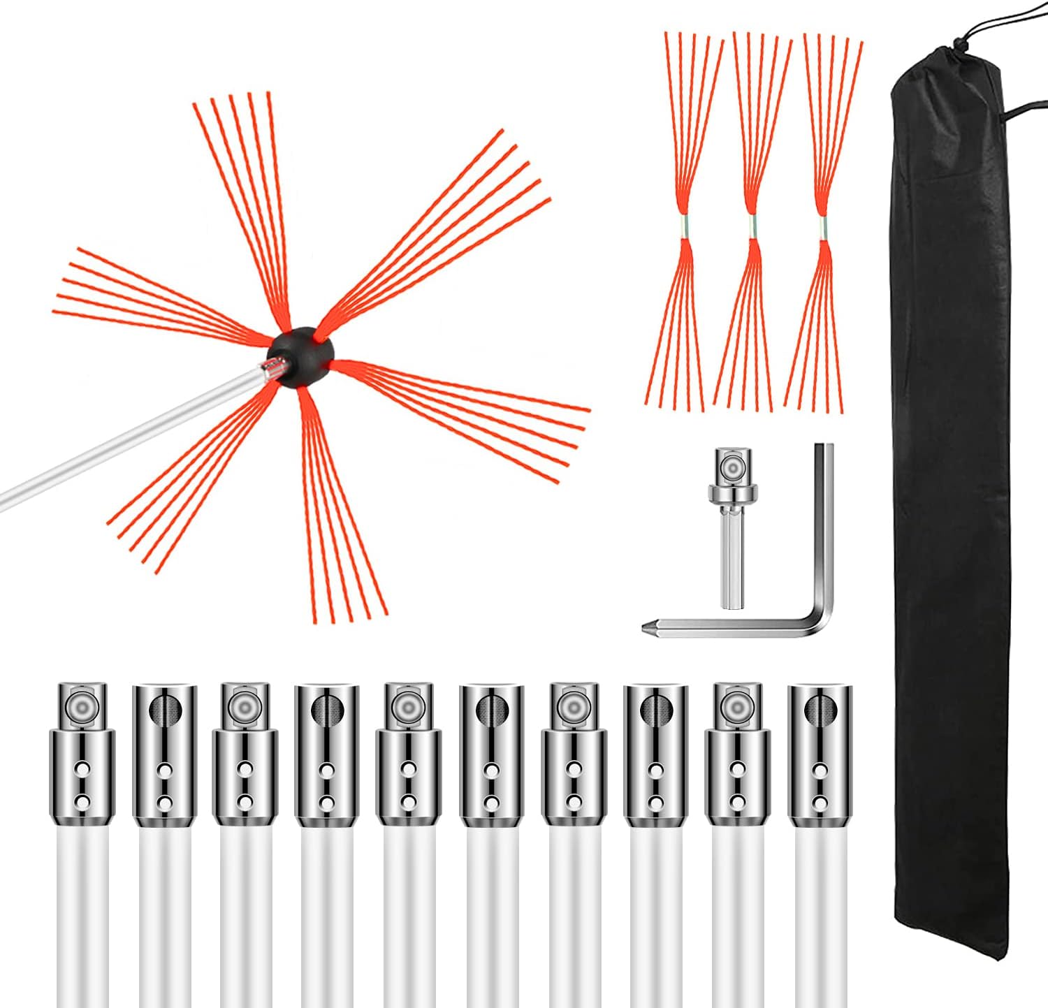 Amazon.com: CLLVGOKD Chimney Sweep Kit 33 FT Chrome Button Locking ...