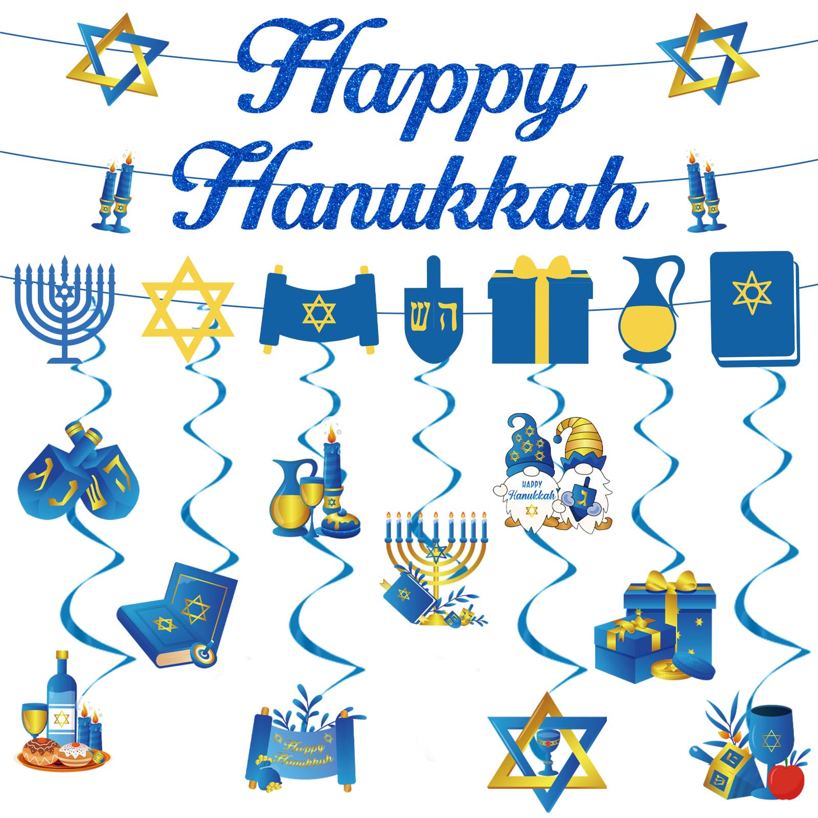 Amazon.com: Rakuto Happy Hanukkah Party Decorations - 13PCS Glitter ...