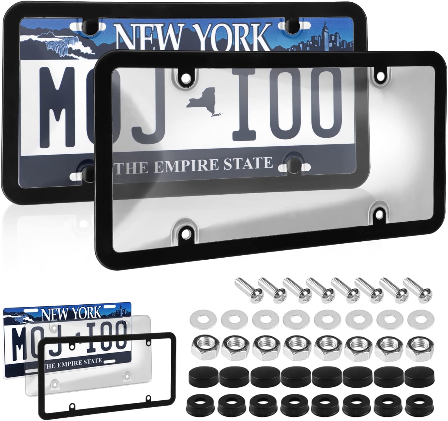 2 Pack Car Smoked License Plate Covers Frame Shield Combo - Unbreakable ...