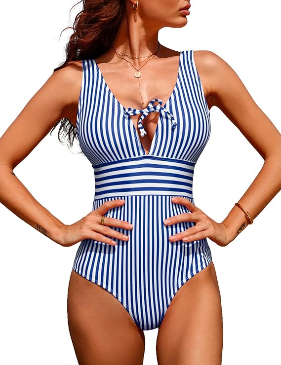 Yuson Girl Sexy Body Rayure Maillot de Bain Femme 1 Piece Volant Amincissant Dos Nu Monokini Col ...