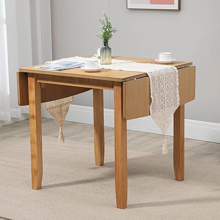 Amazon.com - HOMCOM 55" Solid Wood Kitchen Table, Drop Leaf Tables for ...