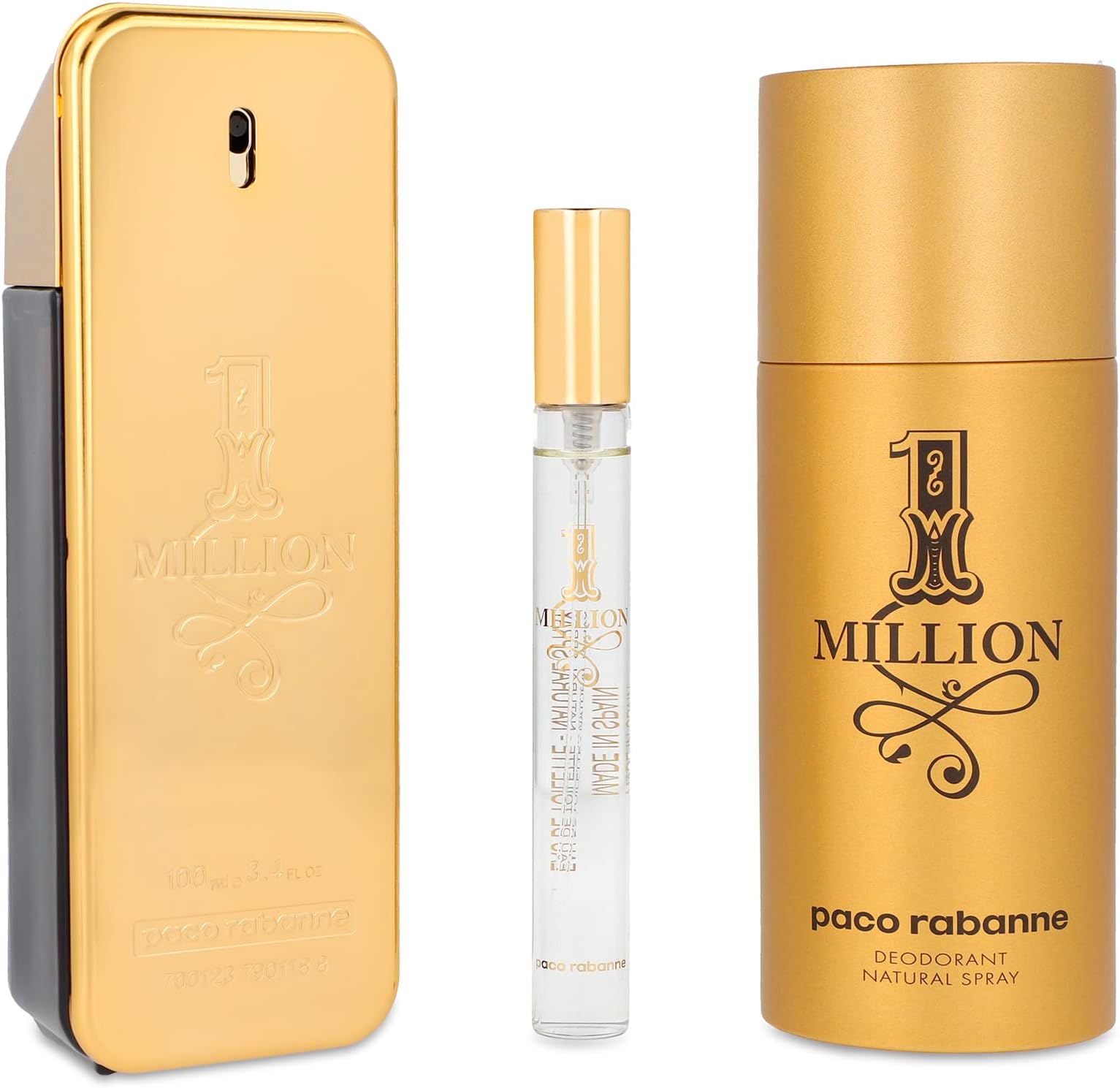 Amazon.com : Paco Rabanne One Million 3-Piece Gift Set for Men, (3.4 Oz ...