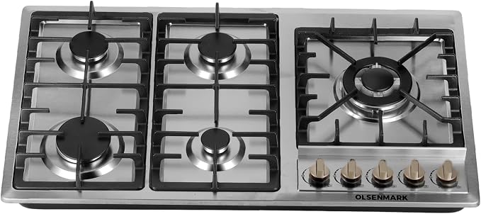 Olsenmark 5-in-1 Stainless Steel Gas Hob- OMK7034, 5 Burners, Stove ...