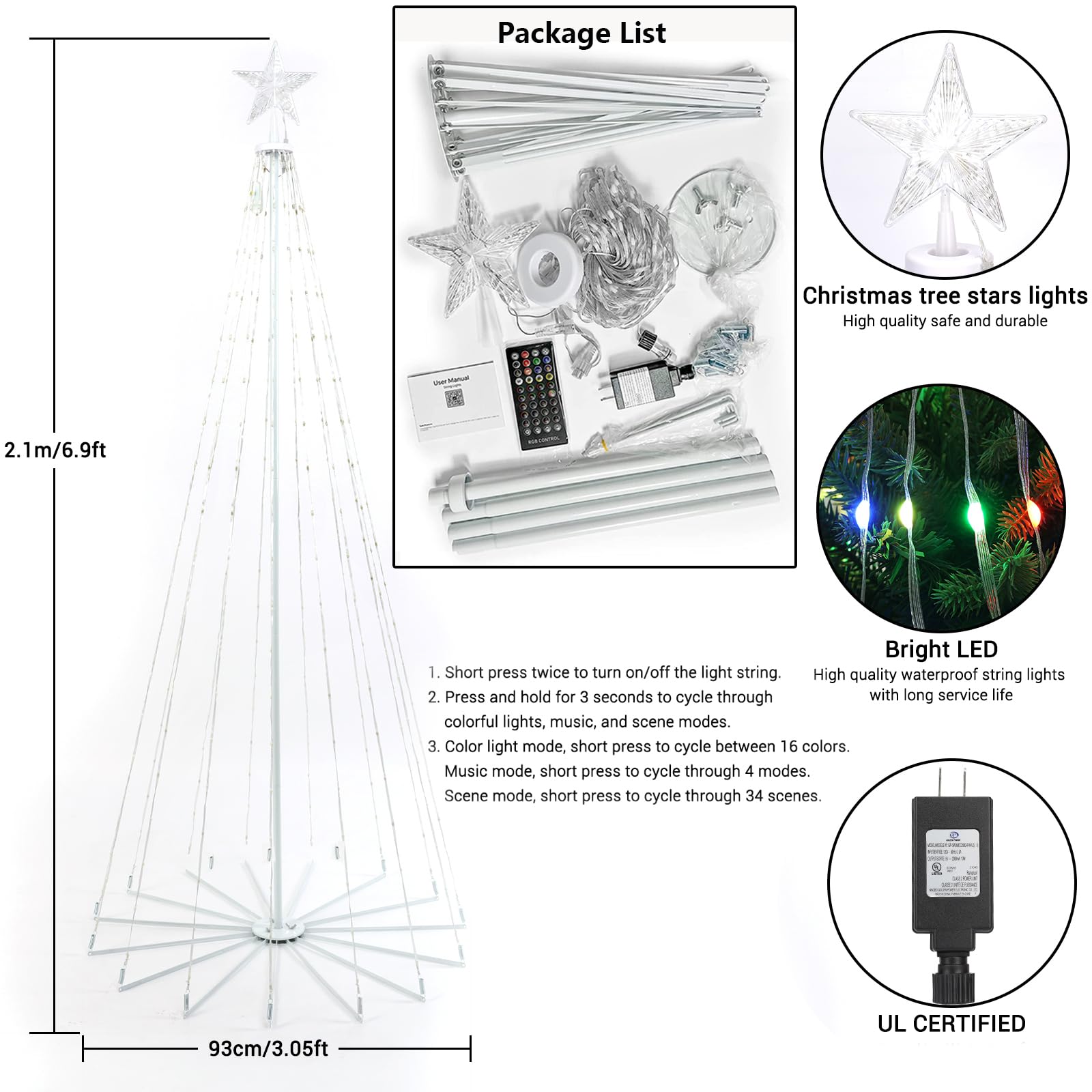 Joomer Christmas Tree Star Lights,7FT 295LED Smart Color Change ...