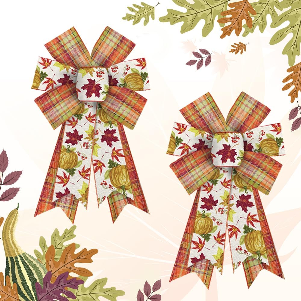 Amazon.com: Hying 2 Pieces Happy Fall Bows for Wreath, Thanksgiving ...