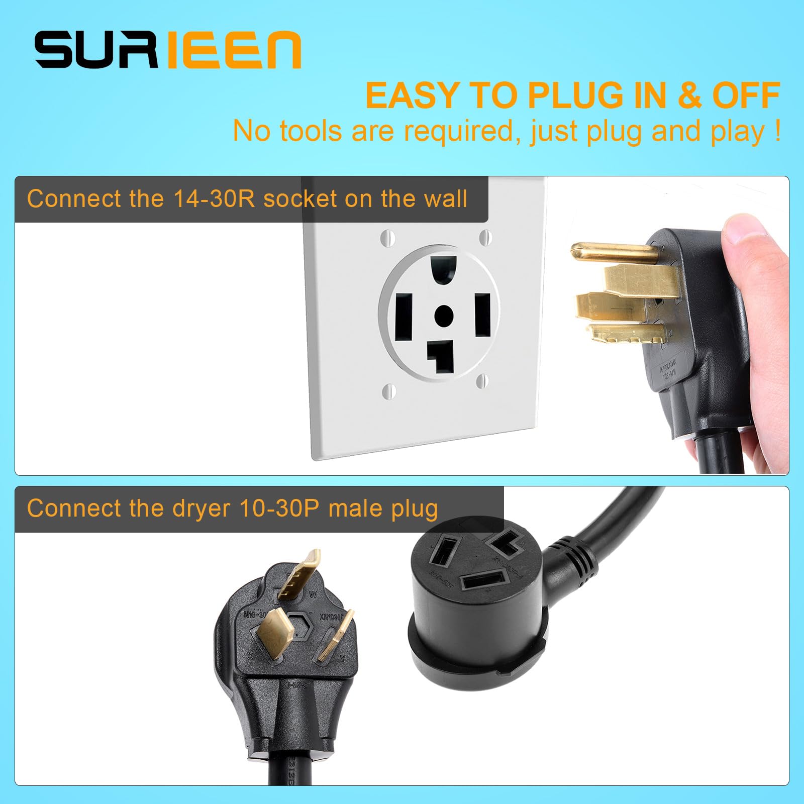 Snapklik.com : Dryer Plug Adapter, NEMA 14-30P Male To 10-30R Female, 3 ...