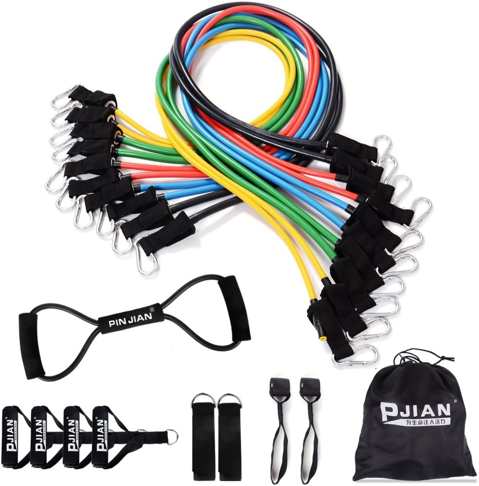 Amazon.com: PIN JIAN Rubber Resistance Band Set, 20 Pieces : Sports ...