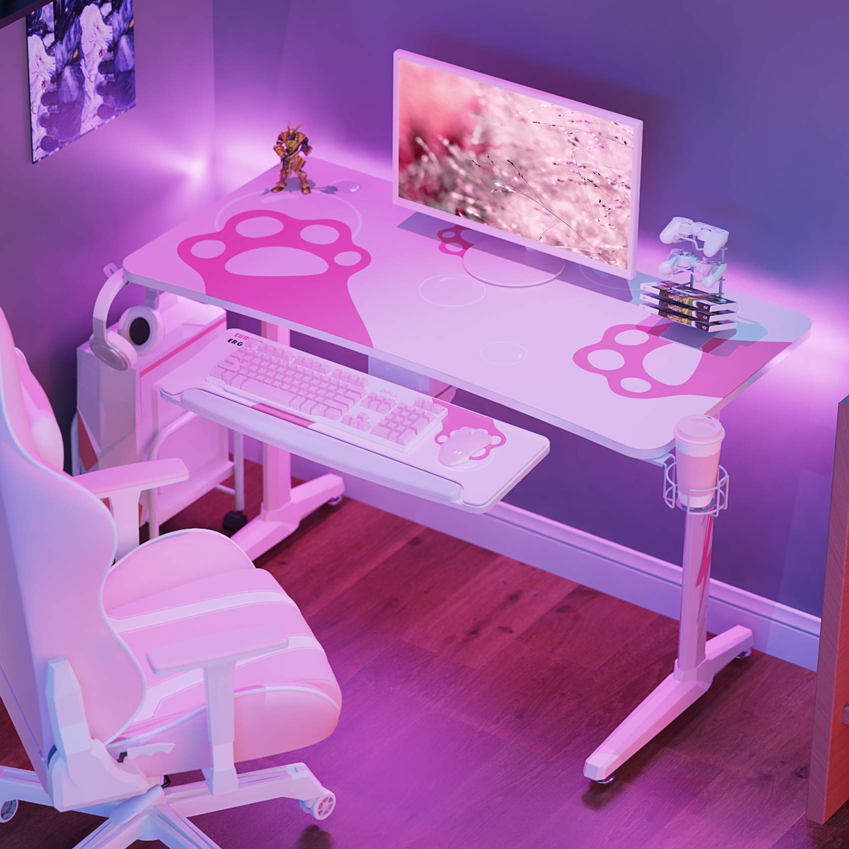 EUREKA ERGONOMIC Gaming Desk 47 Inch I Shaped Pink Computer Desk Gaming eureka-ergonomic-gaming-desk-47-inch-i-shaped-pink-computer-desk-gaming