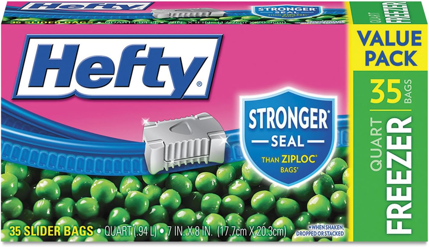 Amazon.com: Hefty One Zip Slider Bags, Freezer, 1qt, 2.5 mil, Clear, 35 ...
