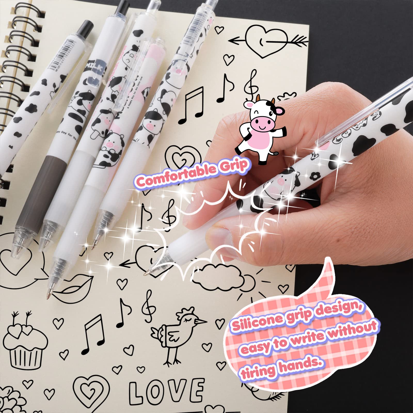 Journaling Supplies Cute Kawaii Gel Pens - 6 Pack 0.5mm Black Ink ...