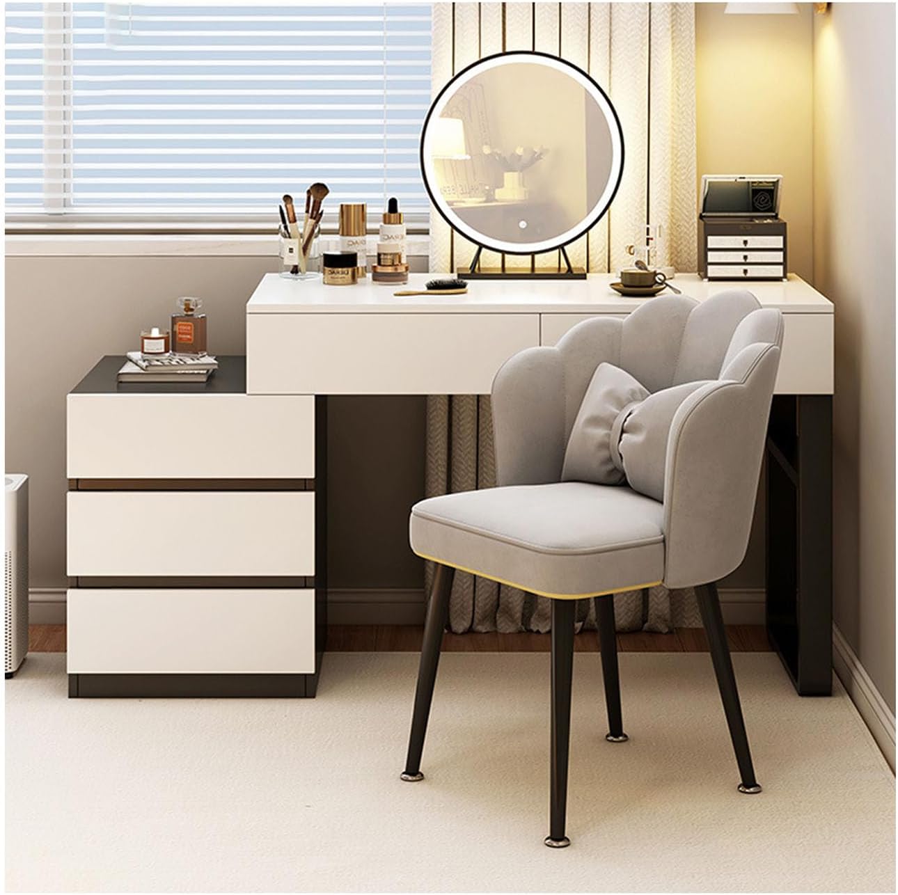Amazon.com - JATIBOSH Dressing Table, Vanity Table with Lighted Mirror ...
