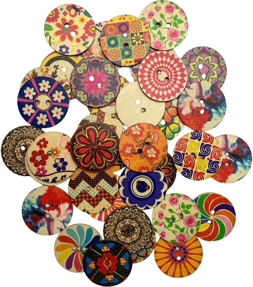 Amazon.com: 30-Pack 2 inch (50mm) Large Wooden Craft Buttons Mixed ...