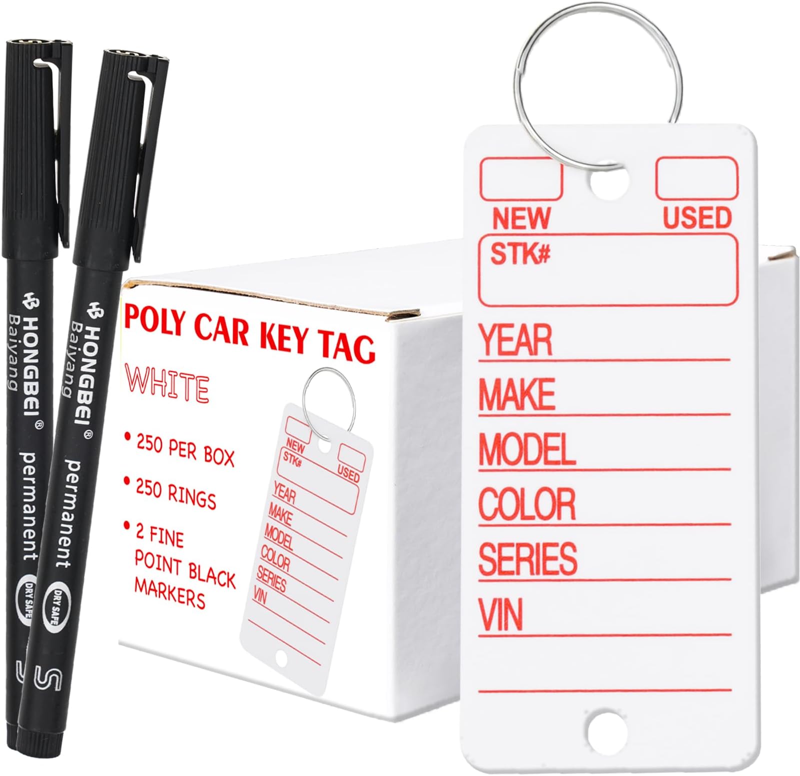 Amazon.com: Poly Car Key Tags 250 Pcs with 250 Rings and 2 Fine Markers ...
