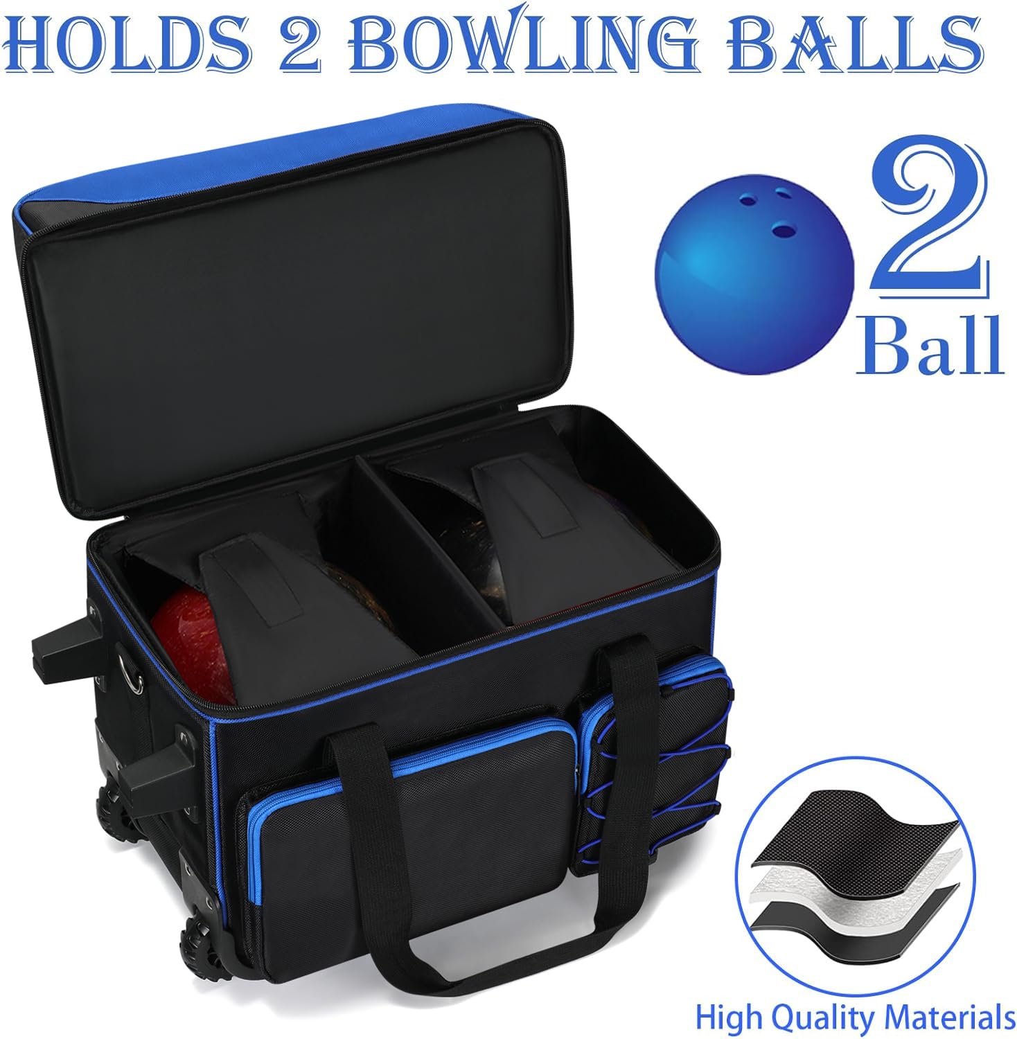 Large 2 Ball Bowling Bag With Rollers?with Fixed Bowling Ball Device ...