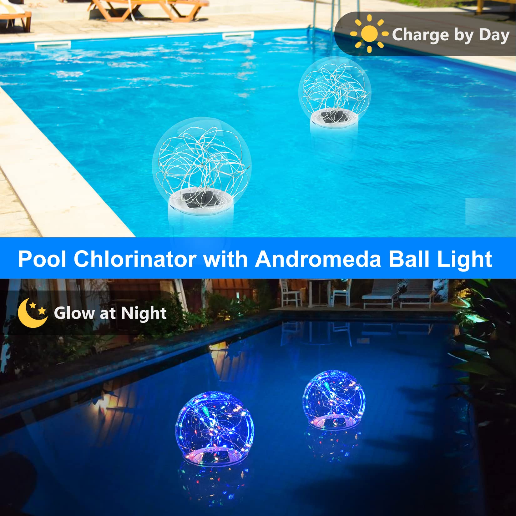 Snapklik.com : Solar Light & Anti-Sinking Chlorine Floater For Pools & Spas