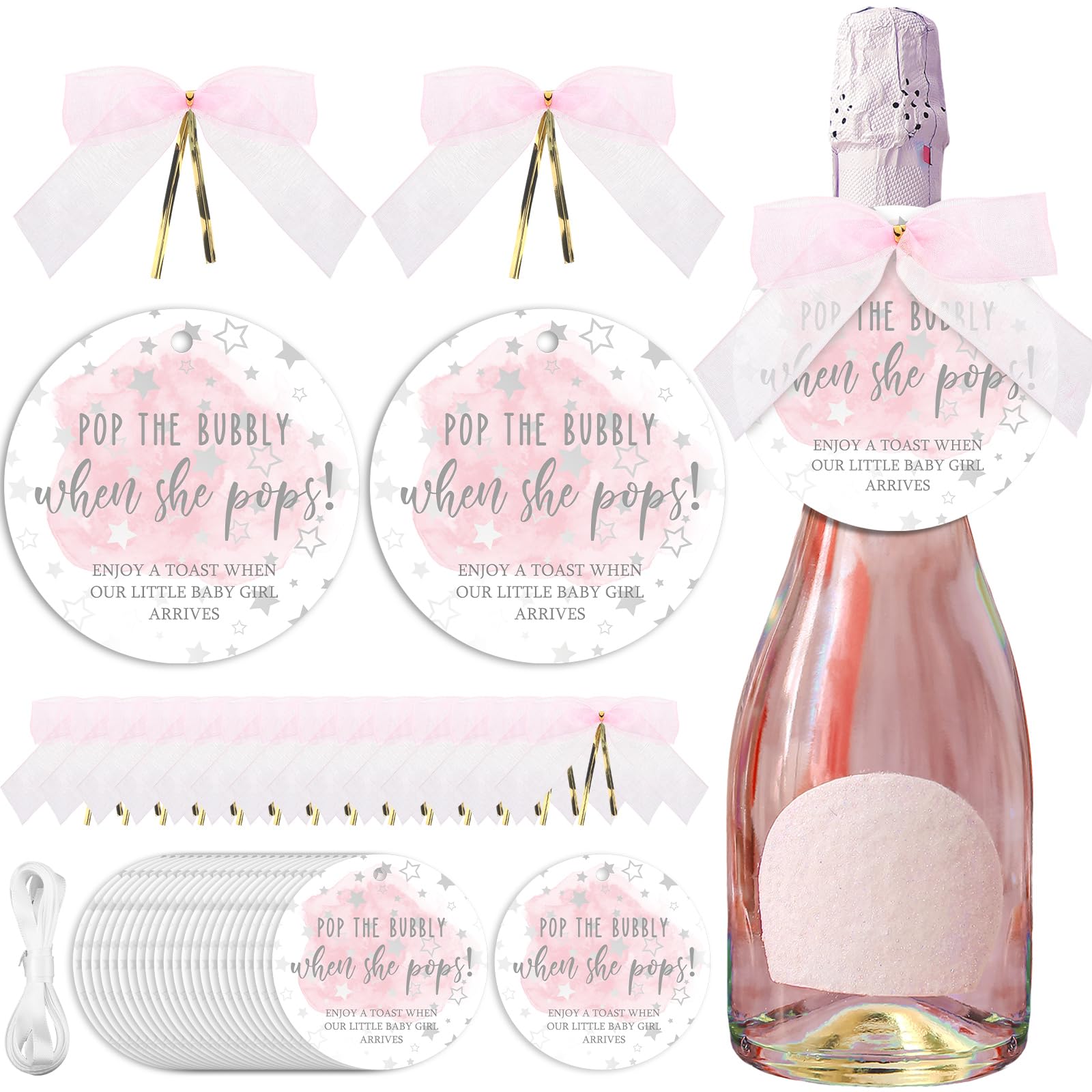 Amazon.com: MotiMind 50 Set Pop Bottle Tags, Champagne Baby Shower ...