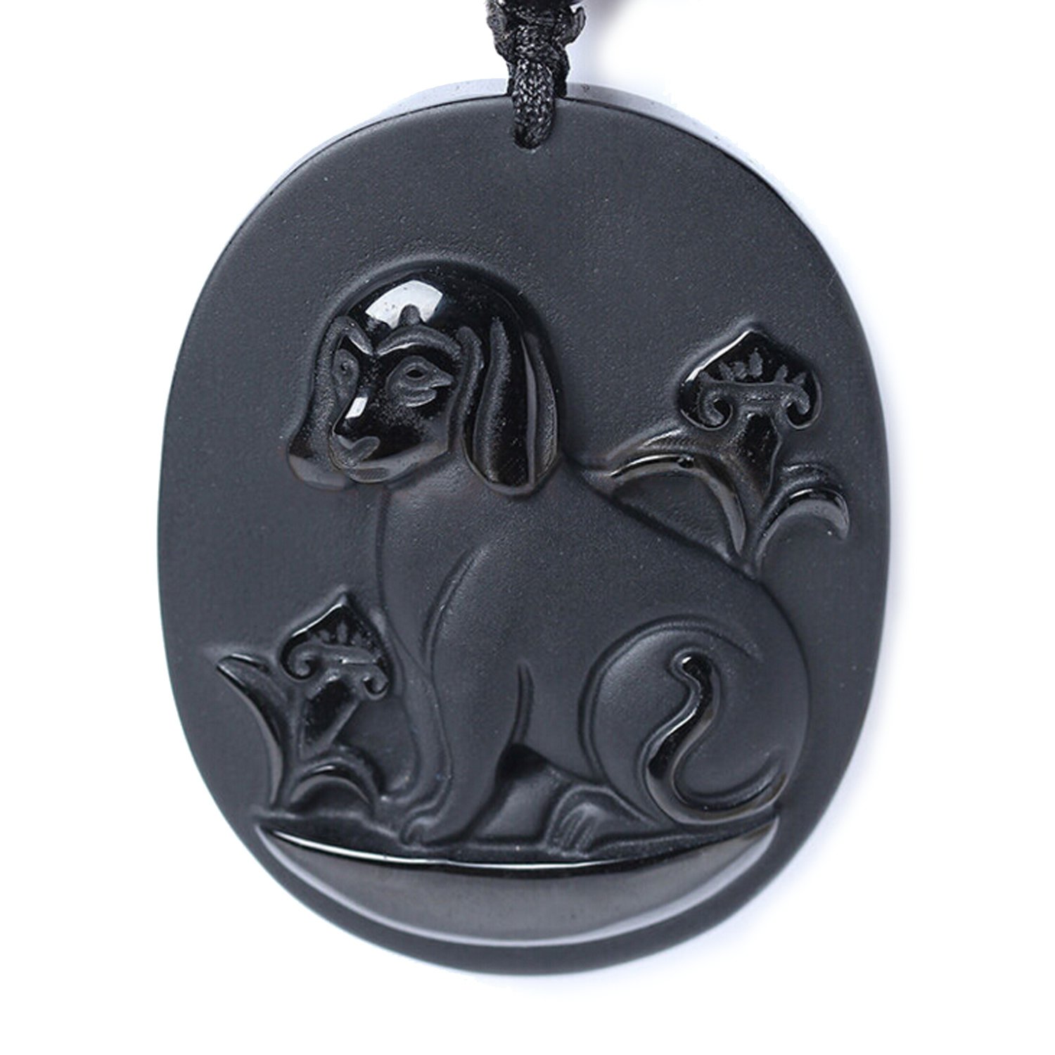 Chinese Zodiac Dog Amulet/Talisman Pendant Necklace Made of Obsidian ...