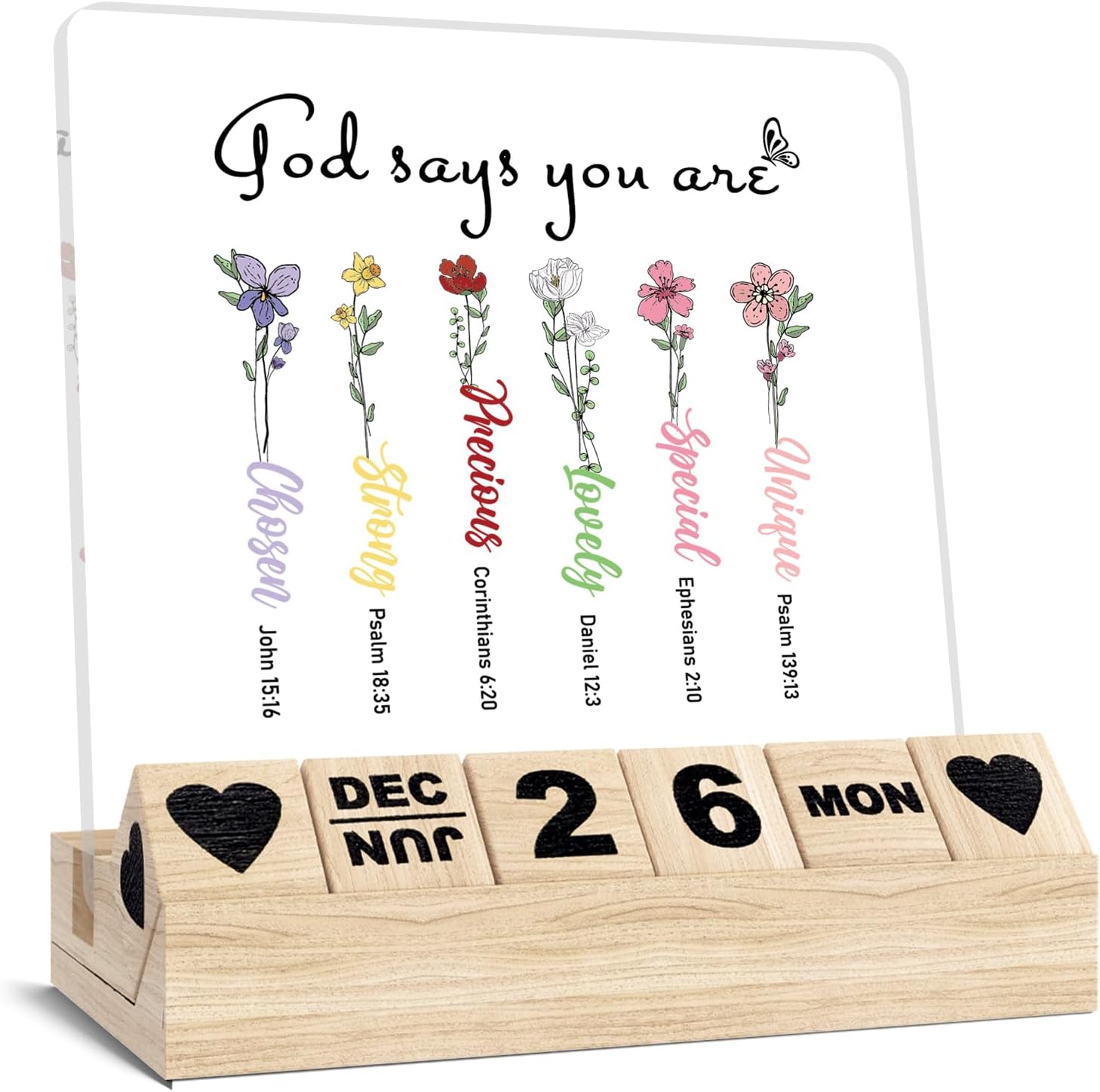Amazon.com: Christian Gifts for Women, Wooden Block Calendar for Desk ...