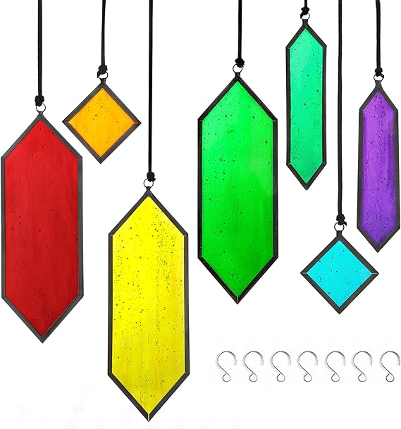 Amazon.com: HDCRYSTALGIFTS Set 7 Sun Catchers Stained Glass Decor Gift ...