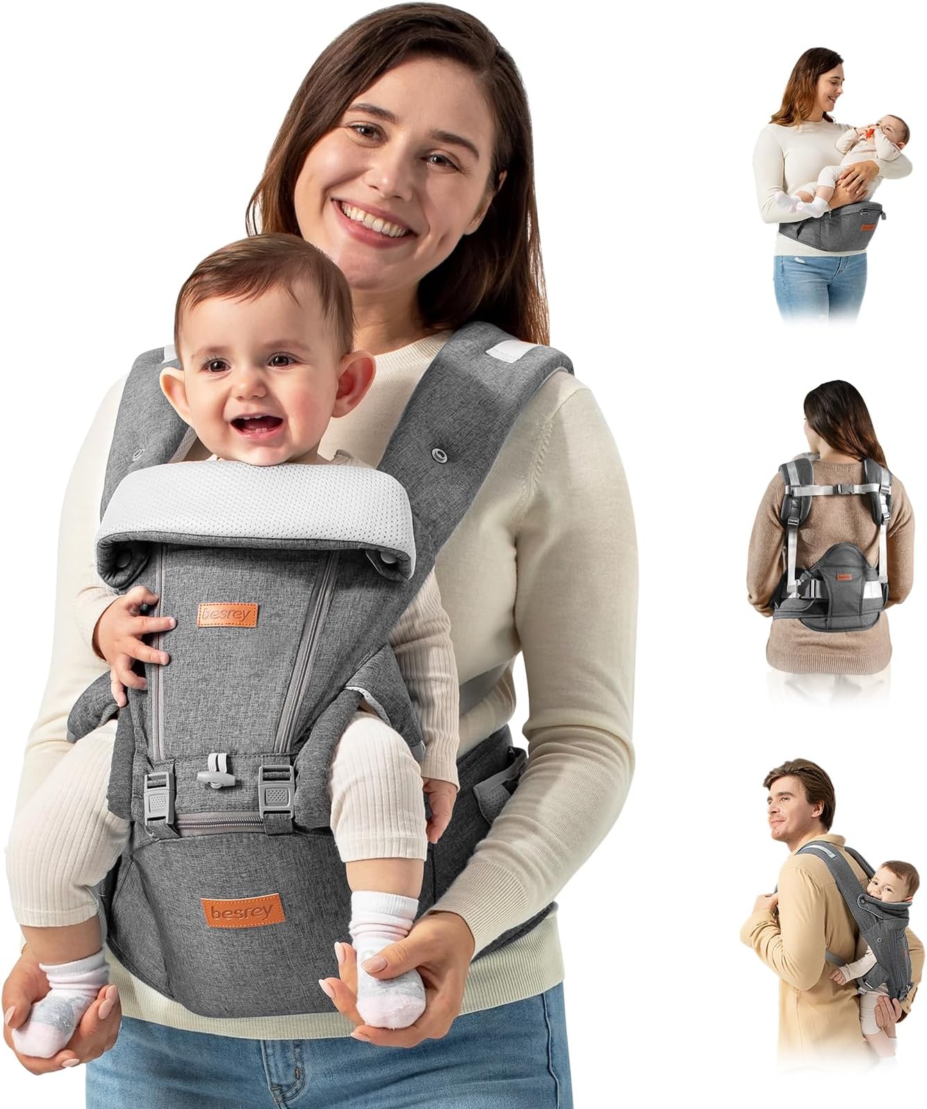 Amazon.com: besrey Baby Carrier with Hip Seat Newborn to Toddler, 7 ...