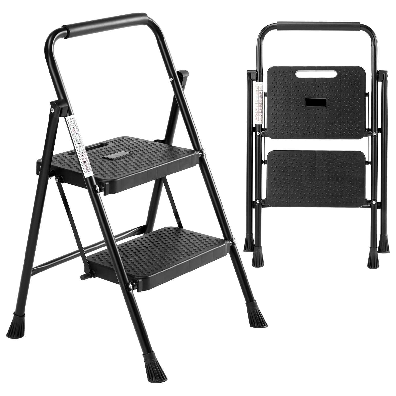 2 Step Ladder with Anti-Slip Pedal,Quick Folding Steel Ladder Sturdy ...
