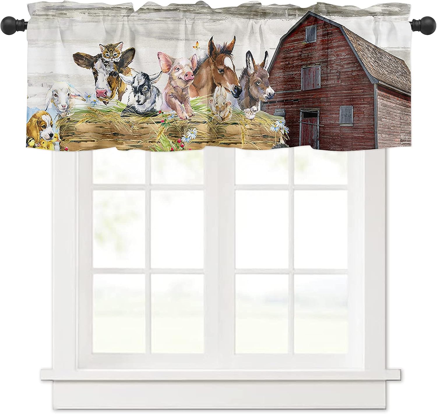 Amazon.com: LFSVLOUG Barn Cow Pig Yak Horse Cat Donkey Curtain Valance ...