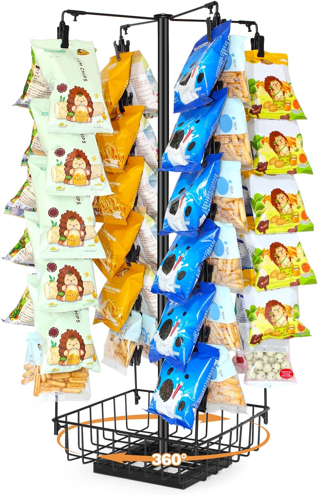 Amazon.com: Chip Rack Display Stand with Basket, 4-Row Snack Retail ...