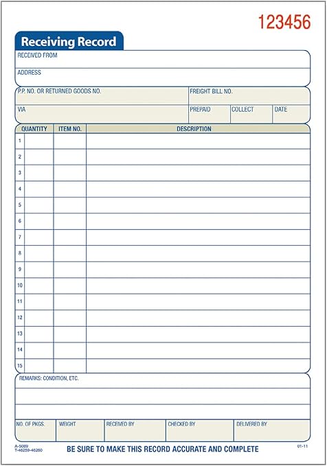 Adams Receiving Record Book, 2-Part, Carbonless, 5-9/16 x 8-7/16 Inches ...