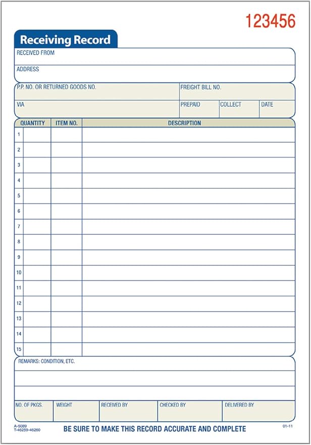 Amazon.com : Adams Receiving Record Book, 2-Part, Carbonless, 5-9/16 x ...