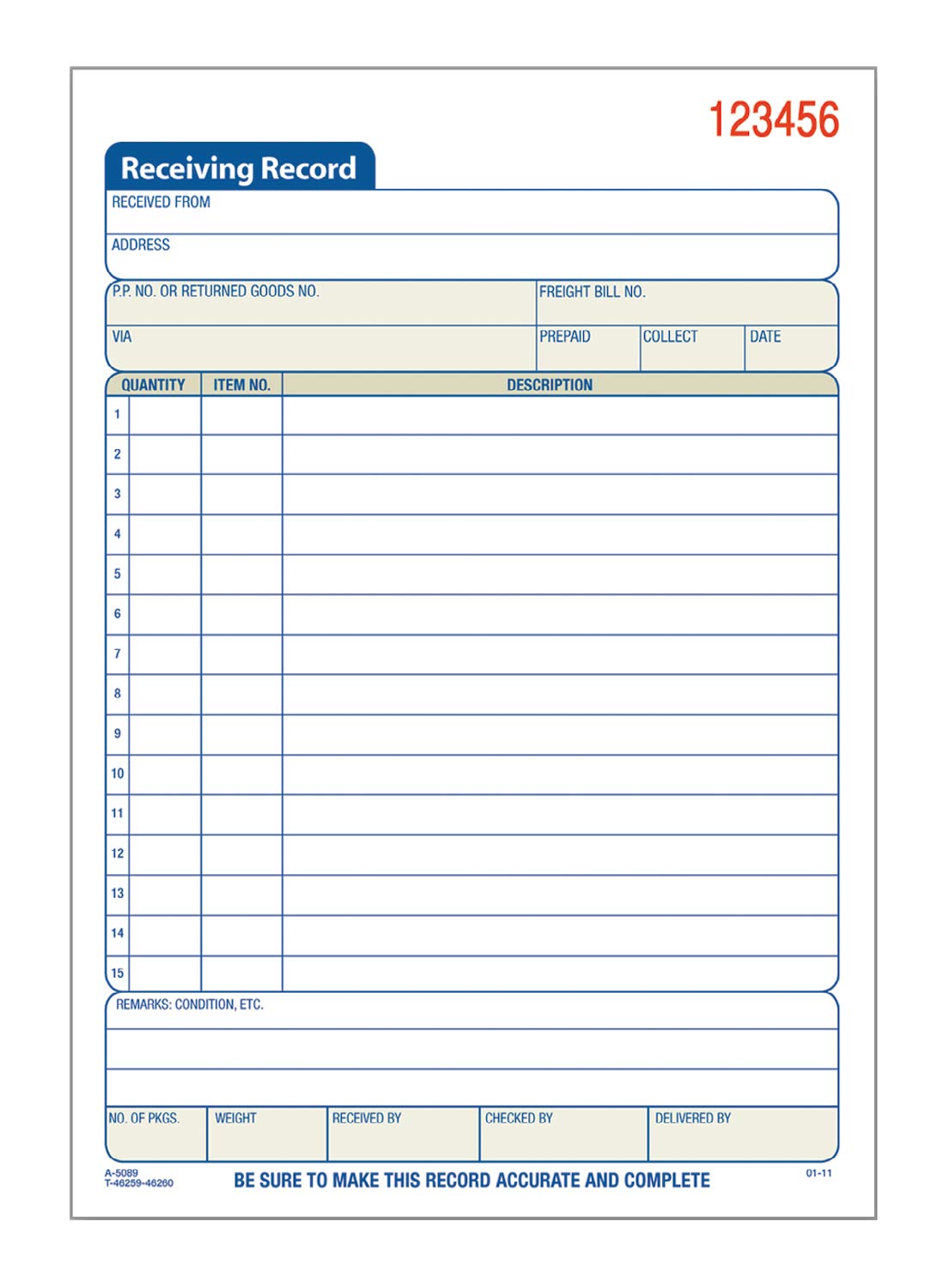 Adams Receiving Record Book, 2-Part, Carbonless, 5-9/16 x 8-7/16 Inches ...