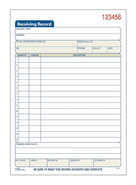 Adams Receiving Record Book, 2-Part, Carbonless, 5-9/16 x 8-7/16 Inches ...