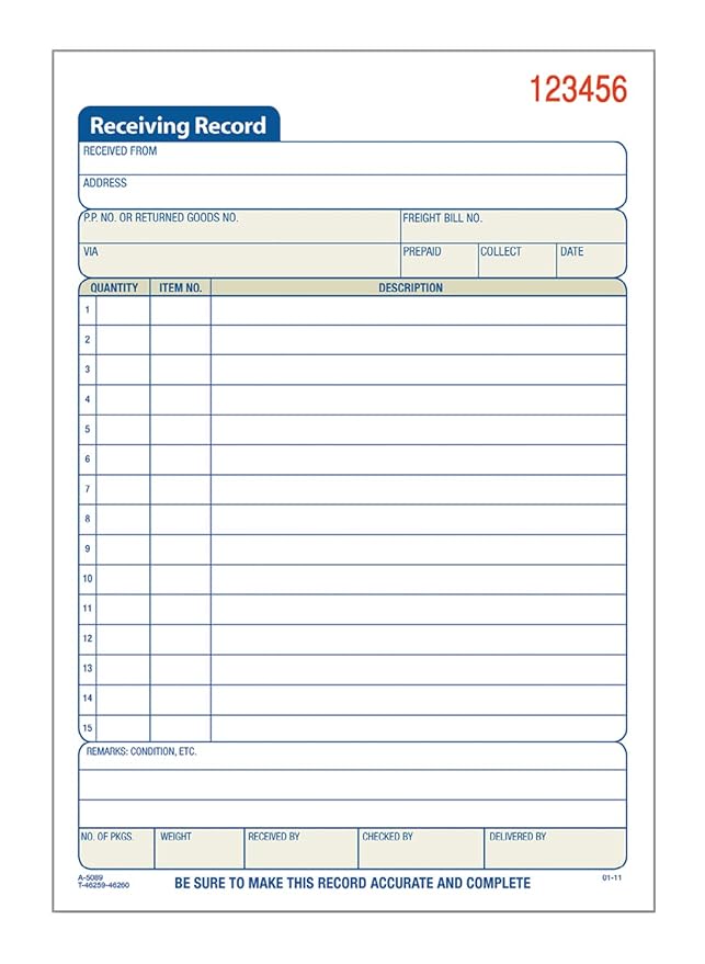 Adams Receiving Record Book, 2-Part, Carbonless, 5-9/16 x 8-7/16 Inches ...