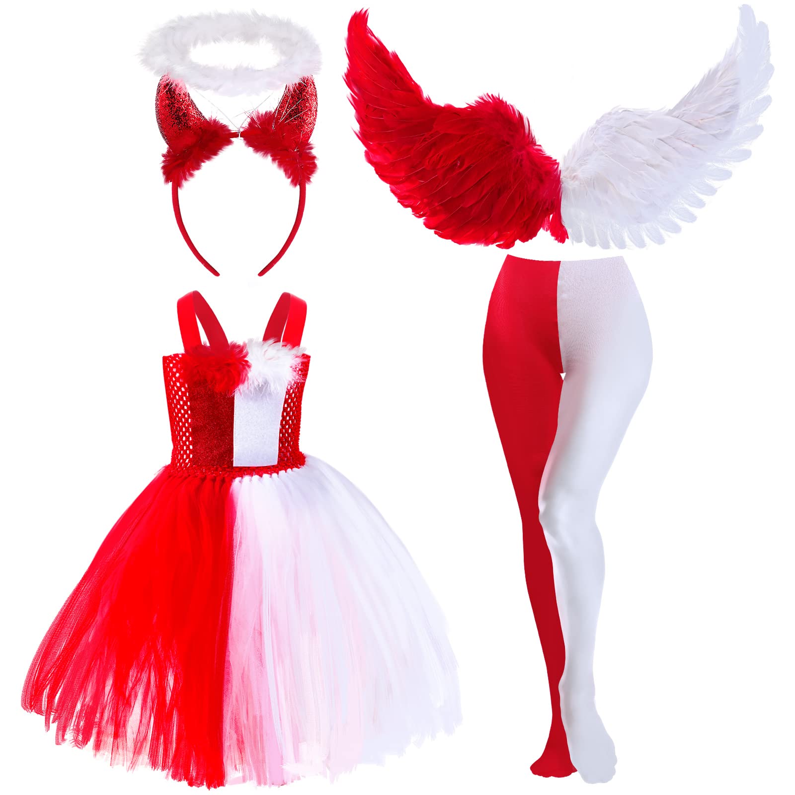 S - Eurzom Devil and Angel Halloween Costume for Girls Red White Tween ...