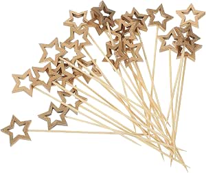 Amazon.com | 50pcs Star Cocktail Picks Wooden Toothpicks Gold Cake ...