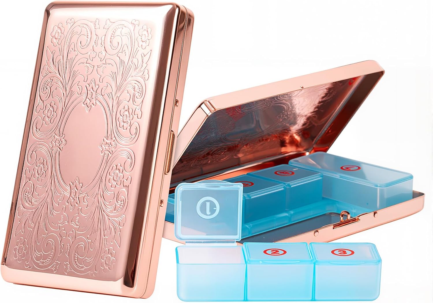 Pill Organizer with 3 Compartments 7 Day Metal Pill Box for Fish Oil ...