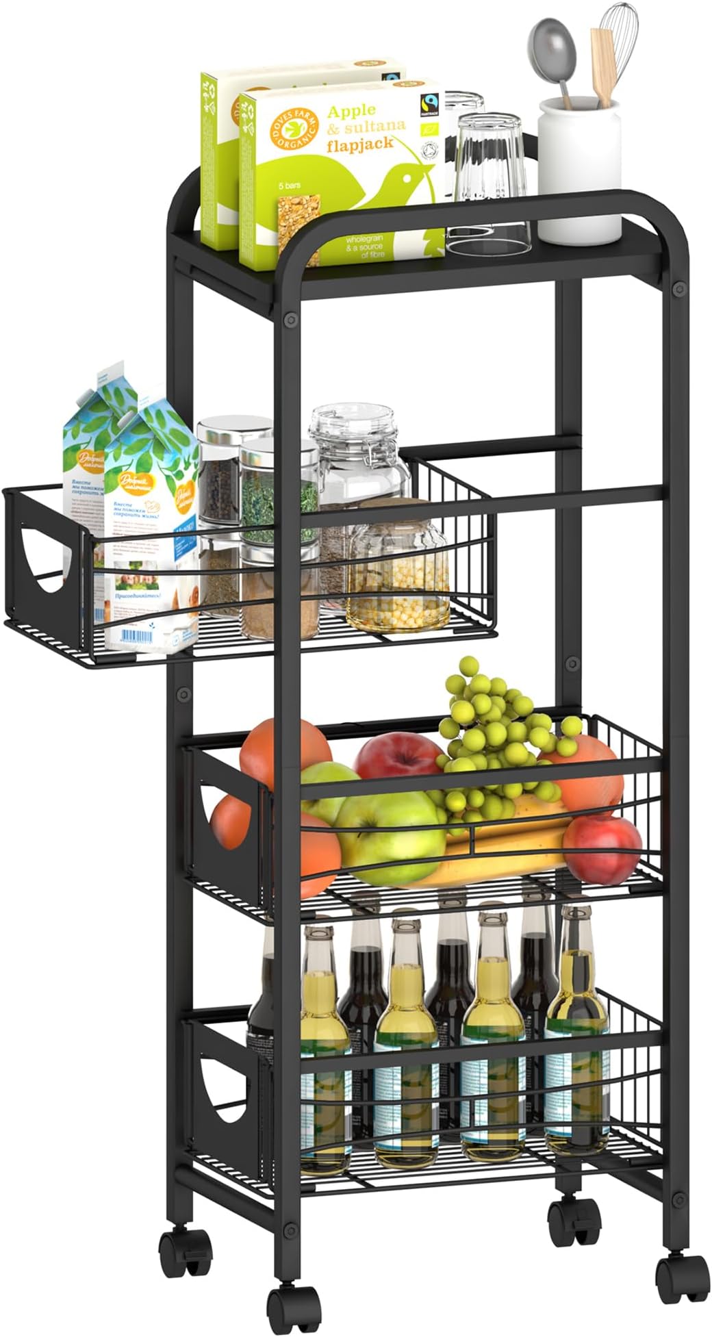 Amazon.com: XYZLVSI Slim Storage Cart 4 Tier Narrow Kitchen Rolling ...