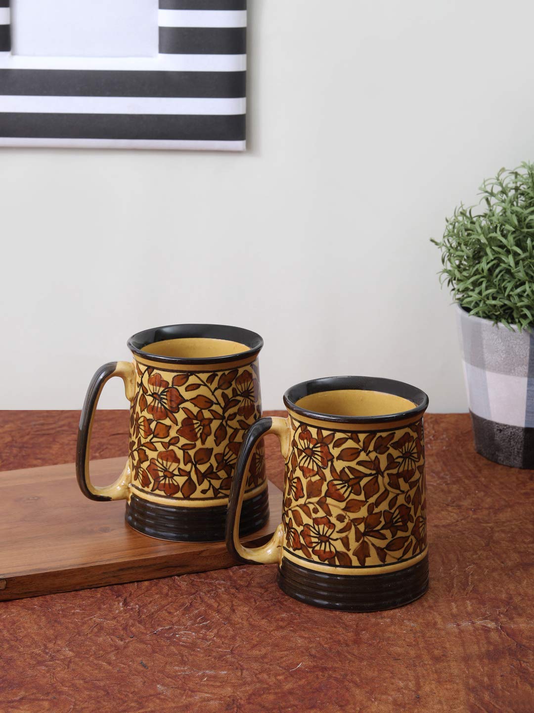 Buy VarEesha Brown Mughal Ceramic Beer Mugs Set of 2 Online at Low ...