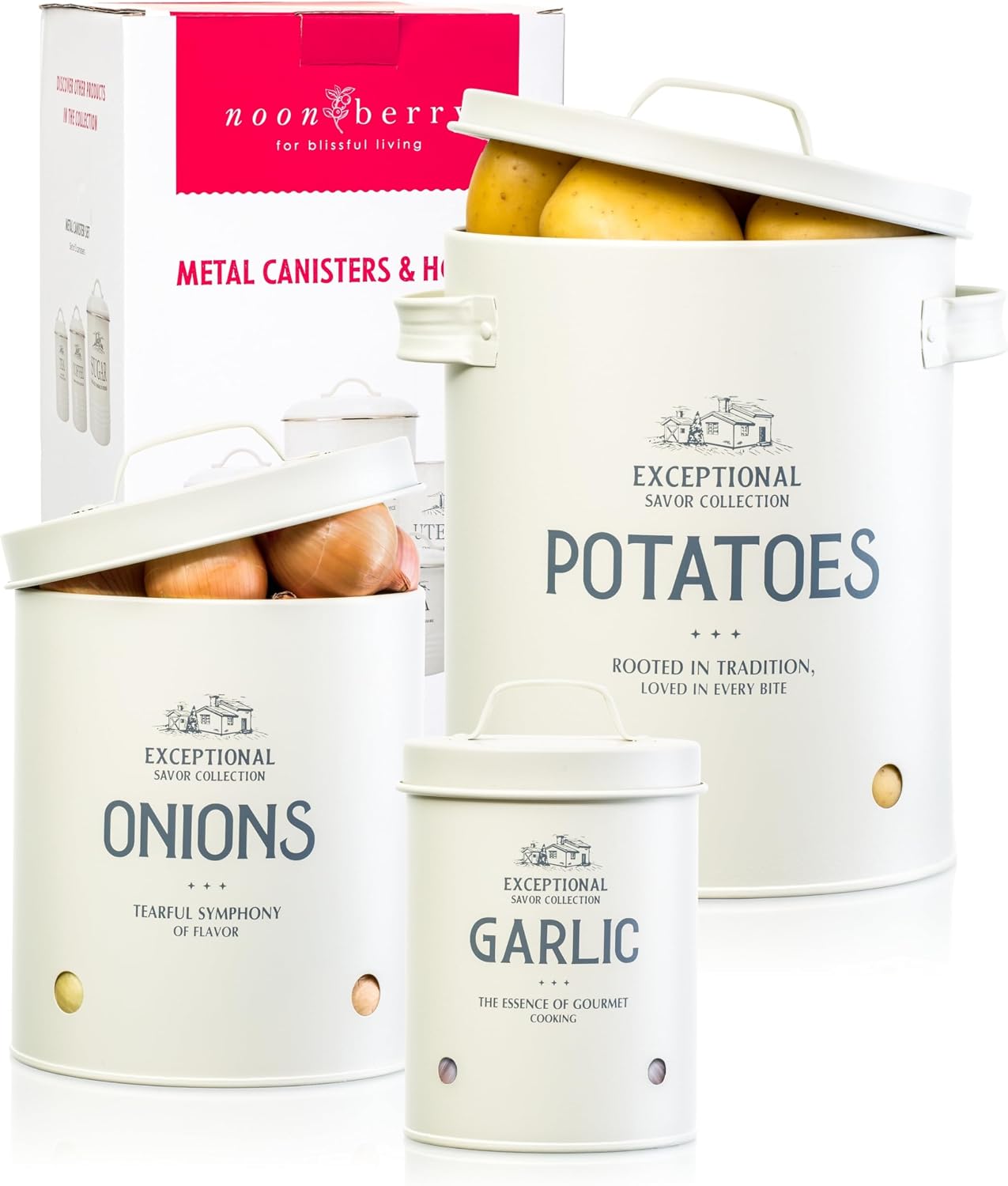 Amazon.com: noonberry Potato, Onion & Garlic Storage Bin Set, 3 Metal ...