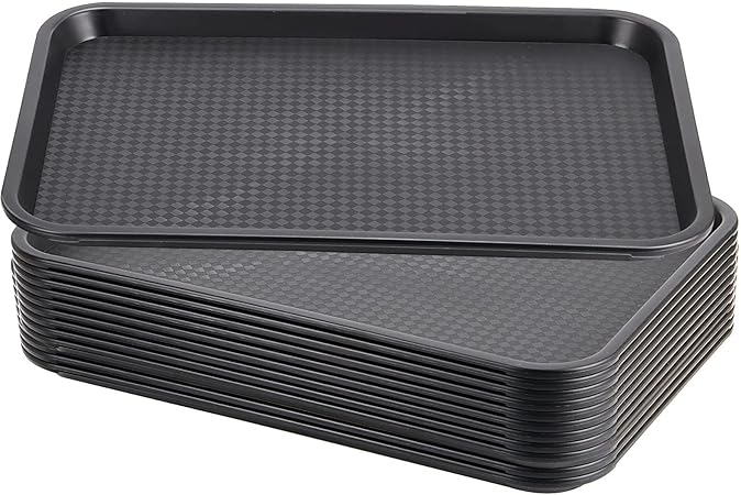 MAHIONG 12 Pack 16 x 12 Inch Black Fast Food Tray, Large Rectangular ...