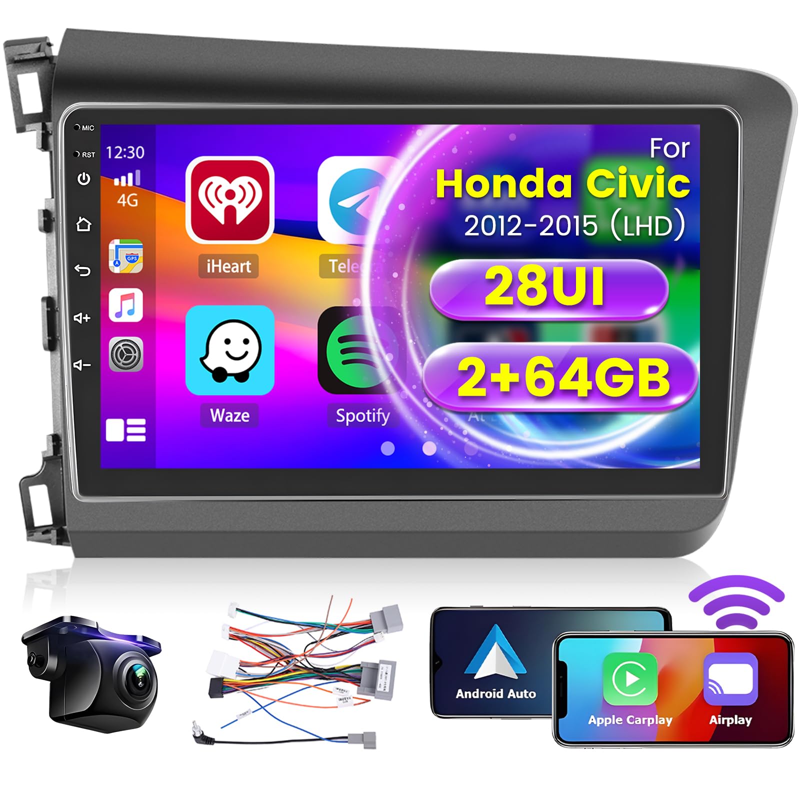 Amazon.com: Roinvou 2G+64G Car Radio for Honda Civic 2012 2013 2014 ...