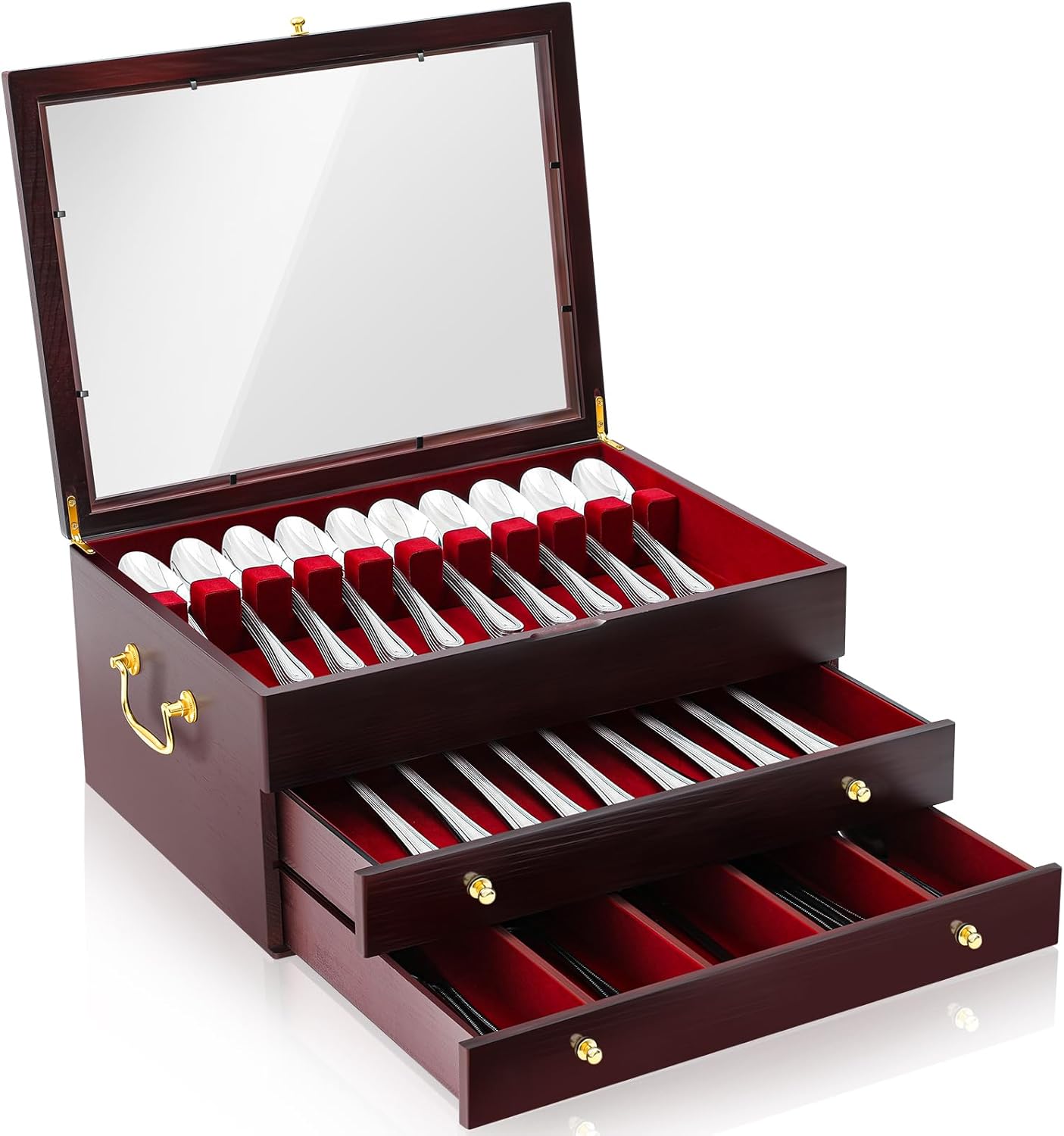 Amazon.com - DoubleFill Silverware Storage Box with Lid, Wooden Case ...