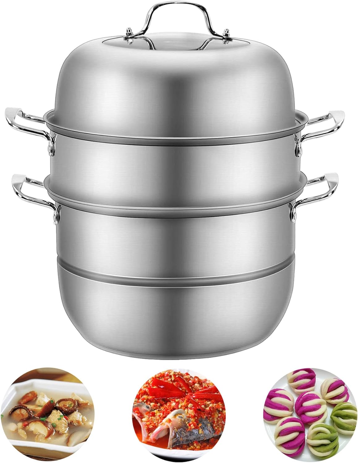 AlfaView 3-Tier 304 Stainless Steel Steamer Pot, 11.81inch/30cm Multi ...