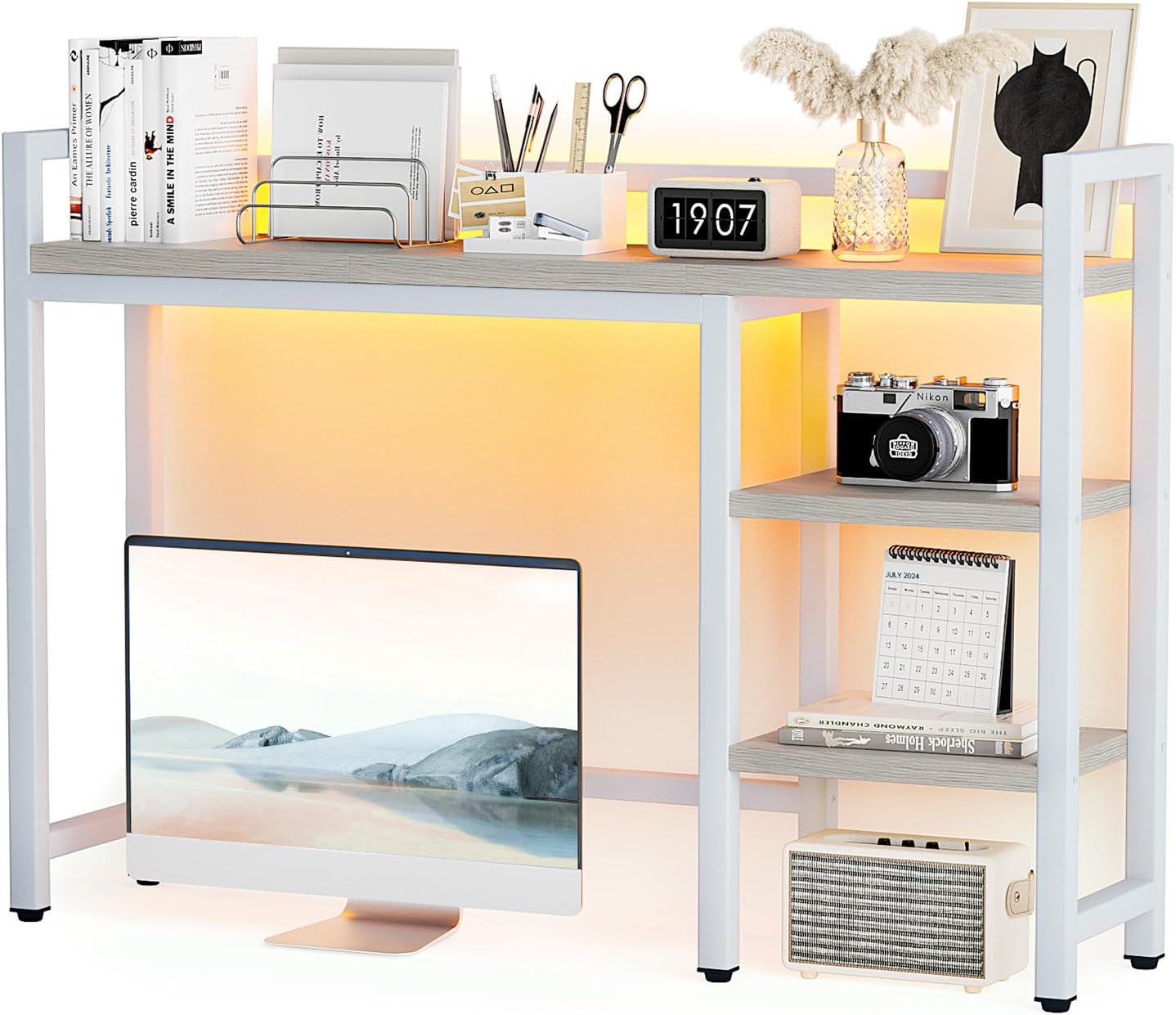 Amazon.com: Desk Hutch, 4 Tier Desktop Shelf with 16 Colors RGB Light ...