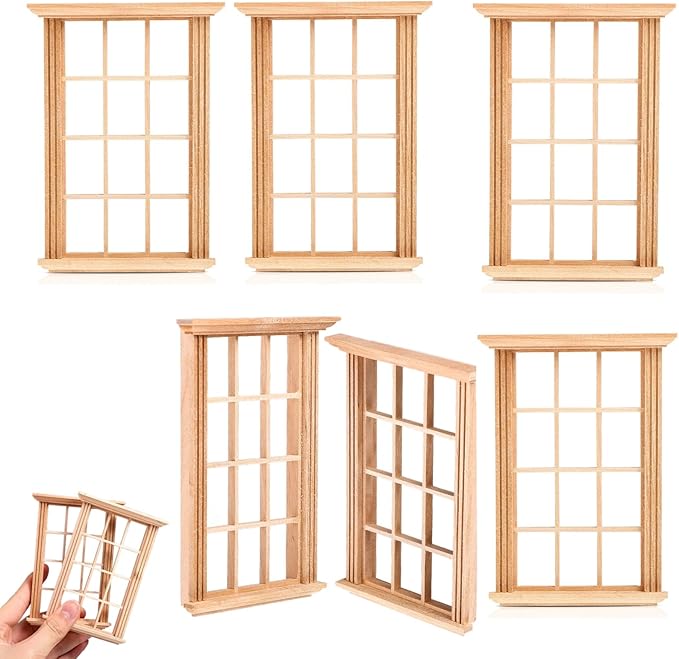 Amazon.com: 6Pcs Dollhouse Windows 1: 12 Scale Unfinished Miniature ...