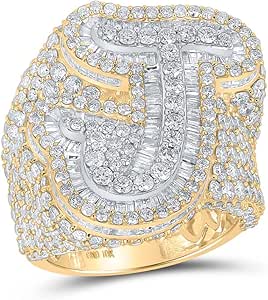 10kt Two-tone Gold Mens Baguette Diamond J Initial Letter Ring 8 Cttw ...