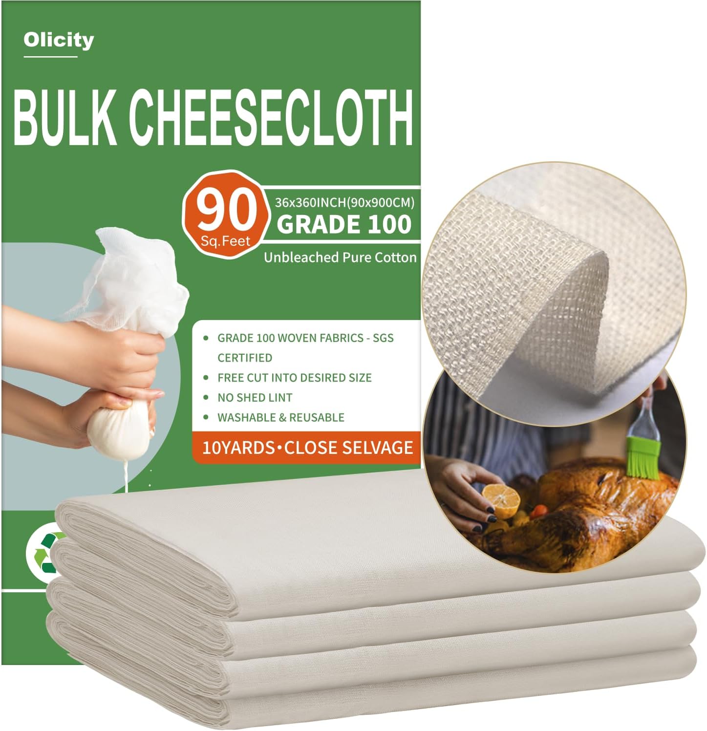 Amazon.com: Olicity Cheese Cloth Roll,Grade 100,3x30Ft, 90 Sq Feet ...